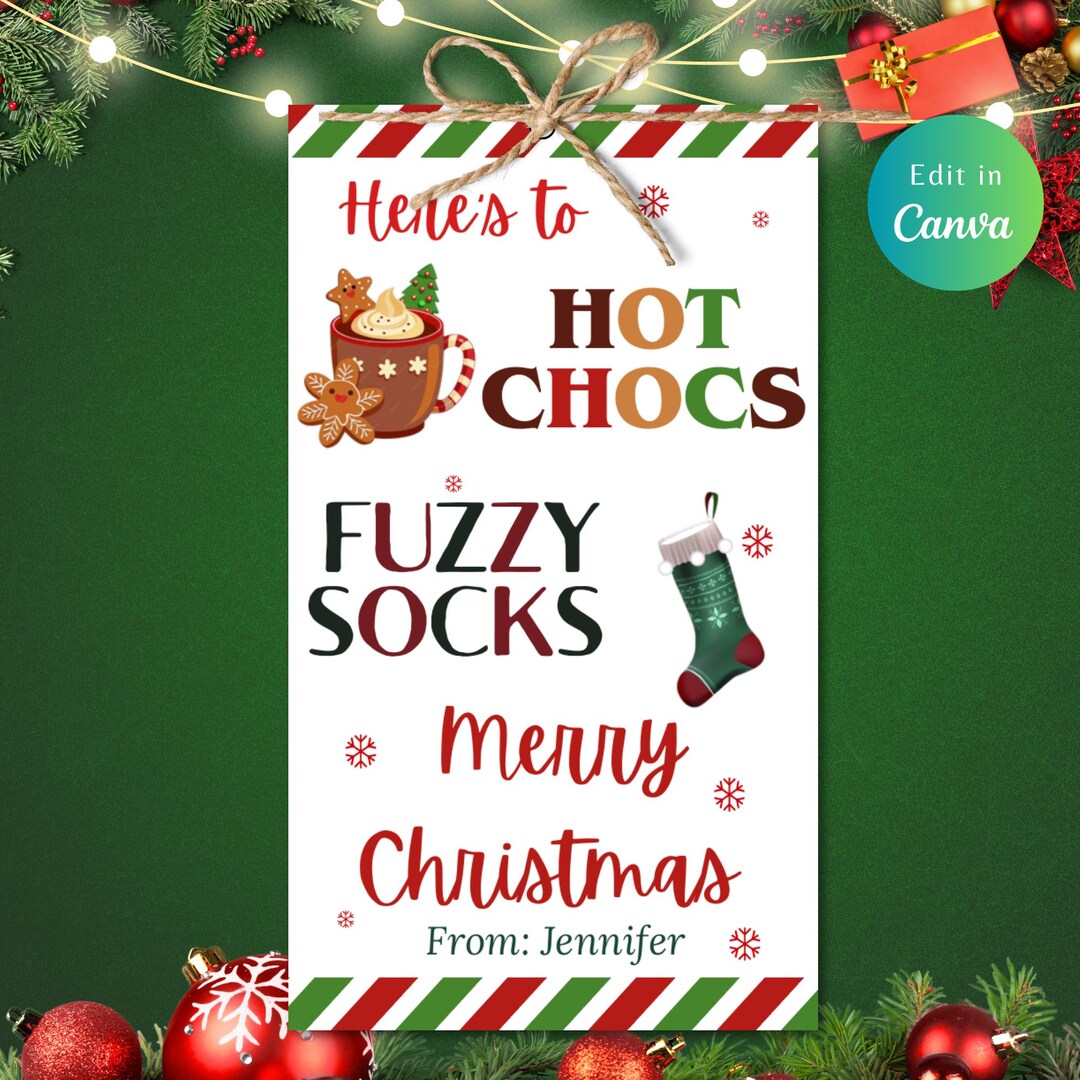 Editable HOT CHOCOLATE and Fuzzy Socks Christmas Gift Tag,hot Chocolate ...