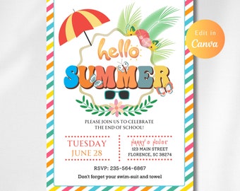 Hello Summer Editable Printable Digital Invitation End of School Year ...