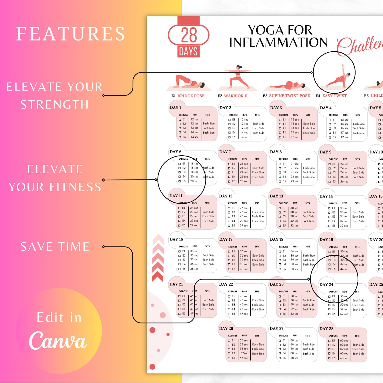 Editable 28 DAYS Yoga for Inflammation Challenge, Yoga Workout, 28 Days ...