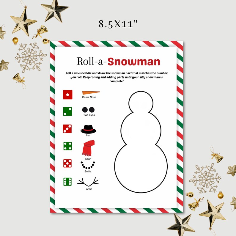 Editable ROLL-A-SNOWMAN, Kids Table Game, Game for Kids, Printable Game ...