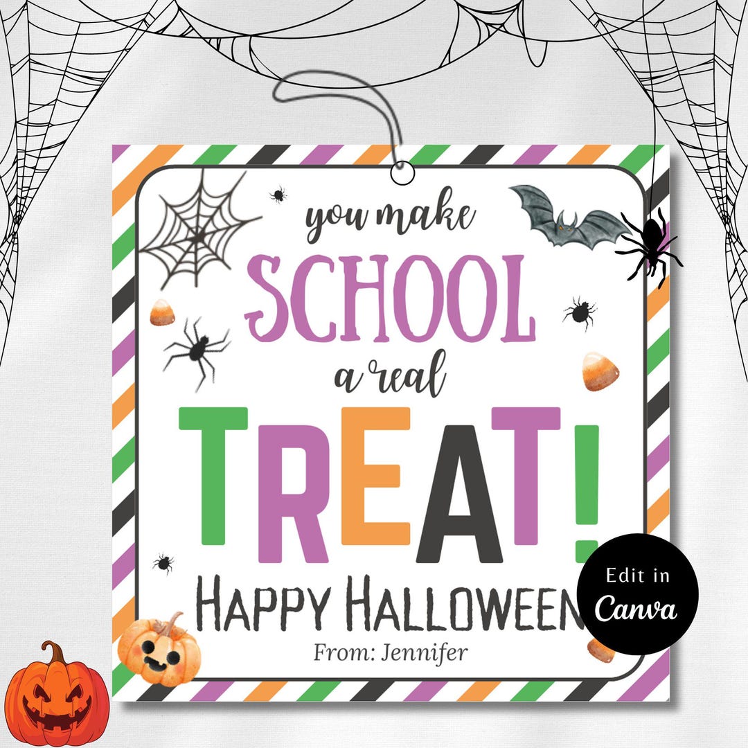 Editable NO TRICKS Just Treats Tag, Halloween Tags, Halloween Gift Tags ...