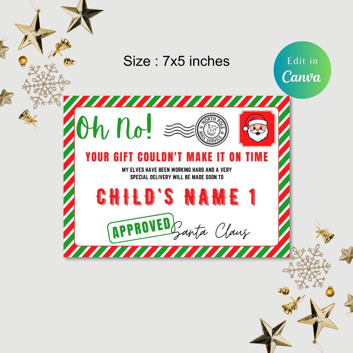 Editable LATE CHRISTMAS Gift Notice From Santa Claus Template, From ...