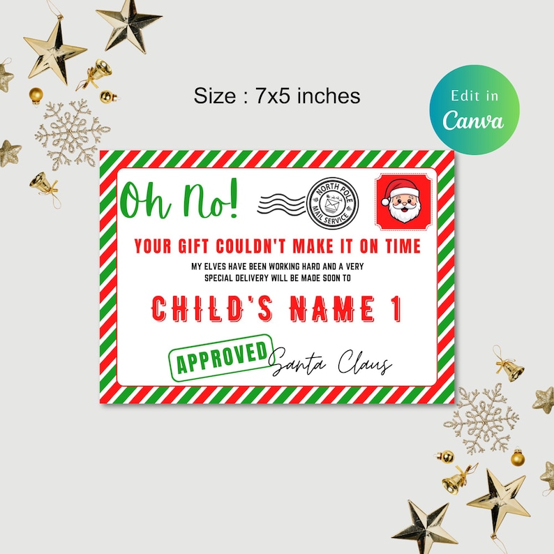 Editable LATE CHRISTMAS Gift Notice From Santa Claus Template, From ...