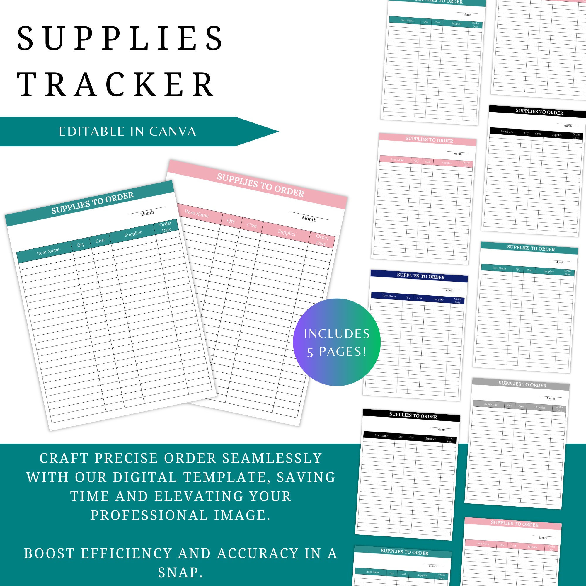 SUPPLIES TRACKER TEMPLATE, Printable, Business Supplies, Inventory ...