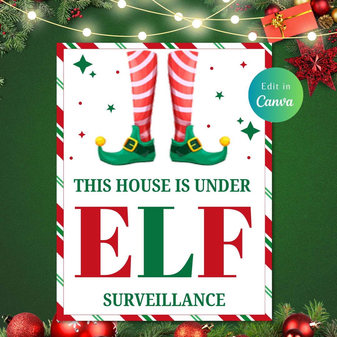 Editable ELF SURVEILLANCE and Camera Sign, Printable Christmas, Elf ...