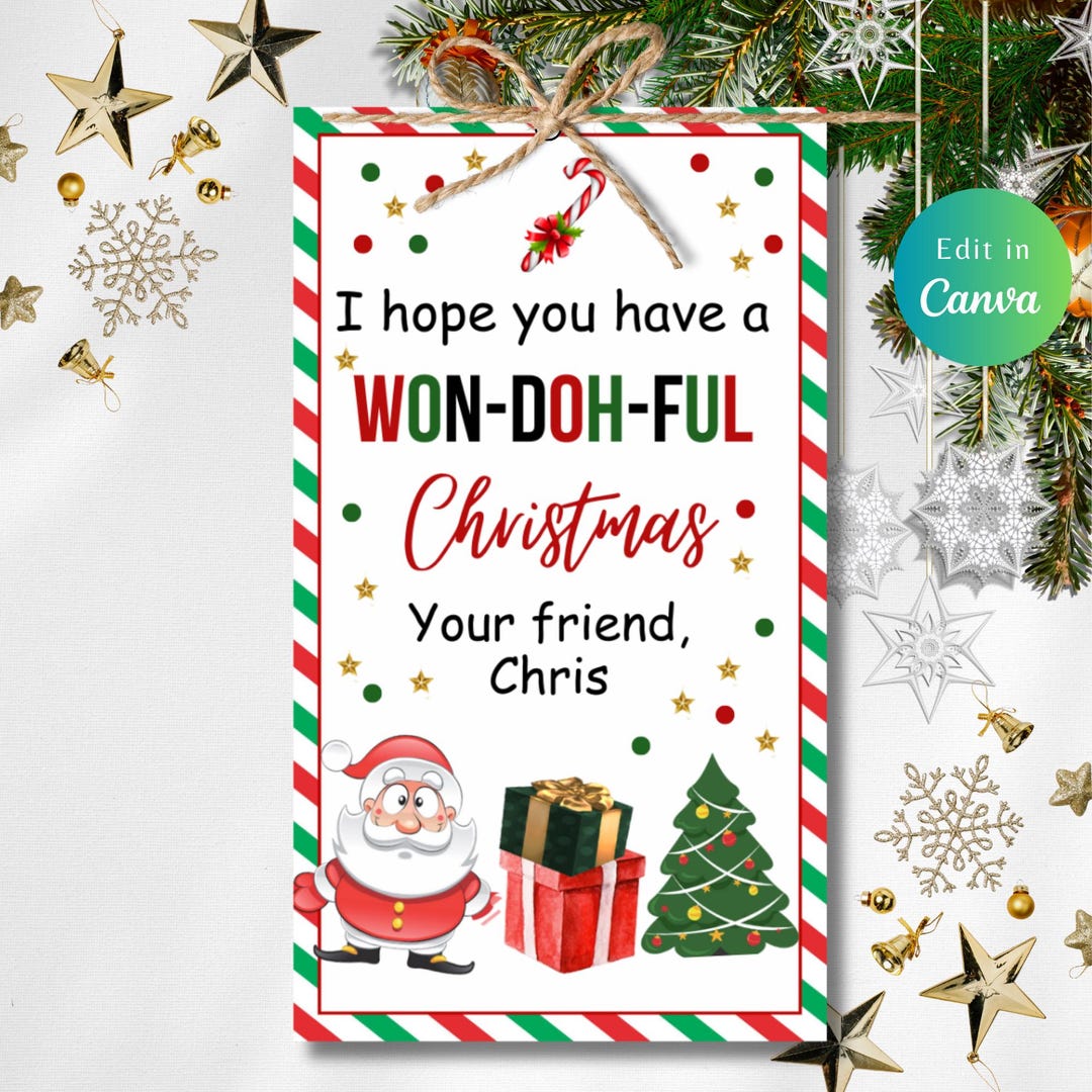 Editable Won-doh-ful Christmas Gift Tag, Dough-lightful Tag, Wondohful ...