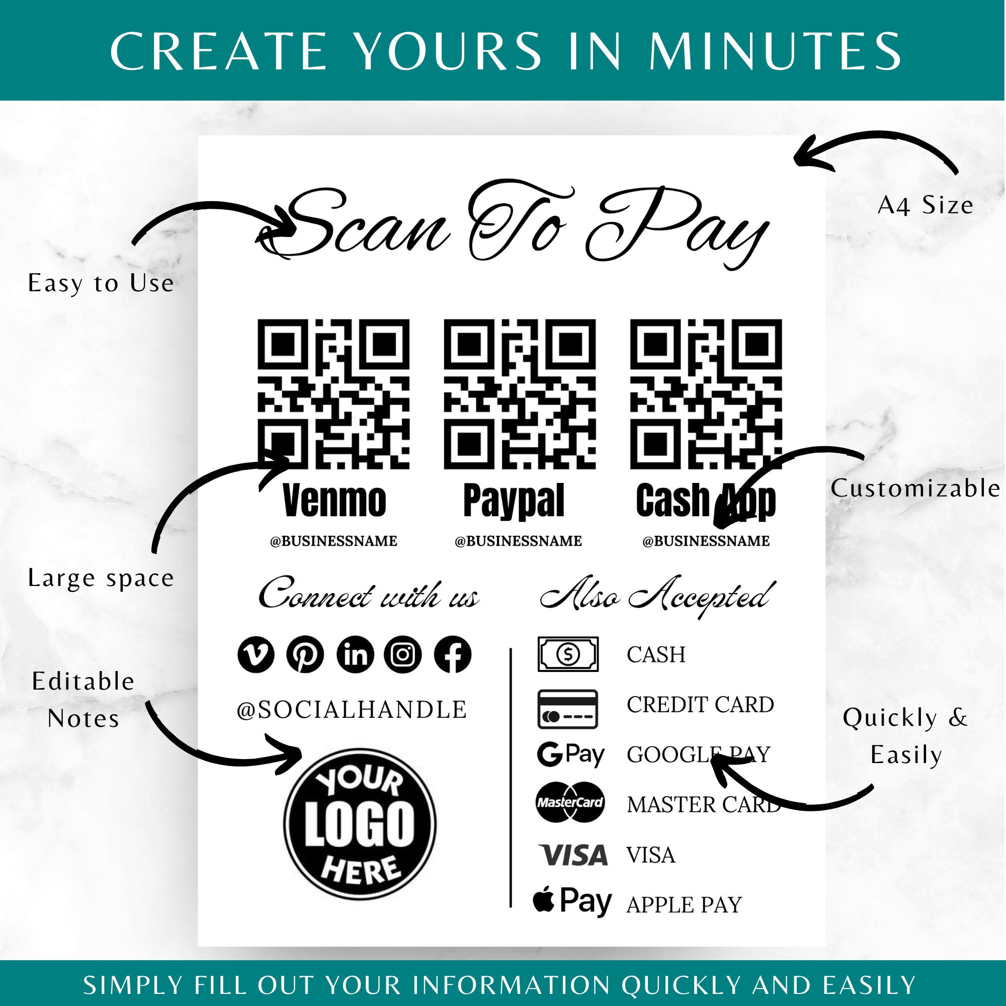 SCAN TO PAY Sign Editable, Canva Templates,small Business,qr Code Sign ...