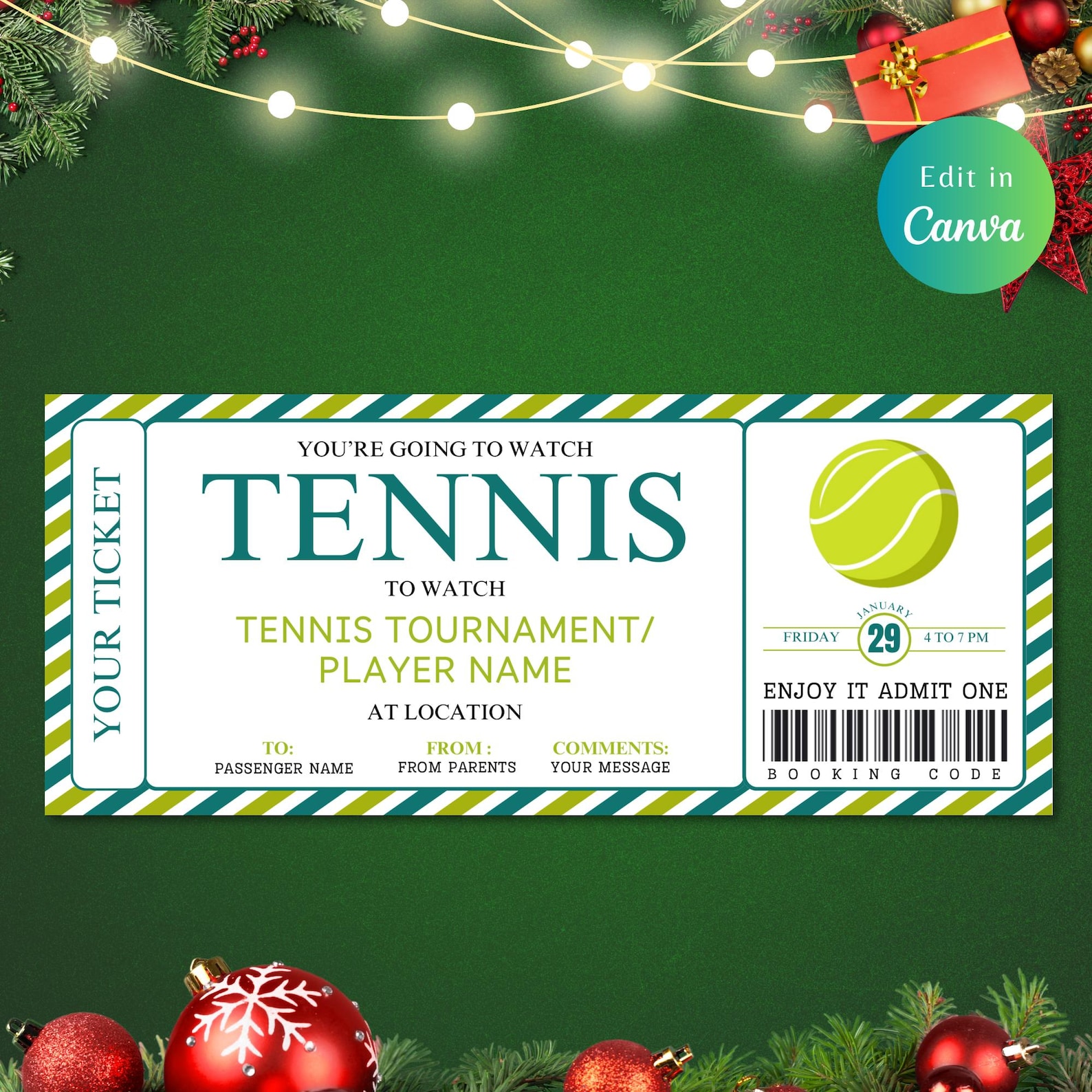 Editable TENNIS GIFT Ticket Template for Any Occasion, Ticket Gift ...