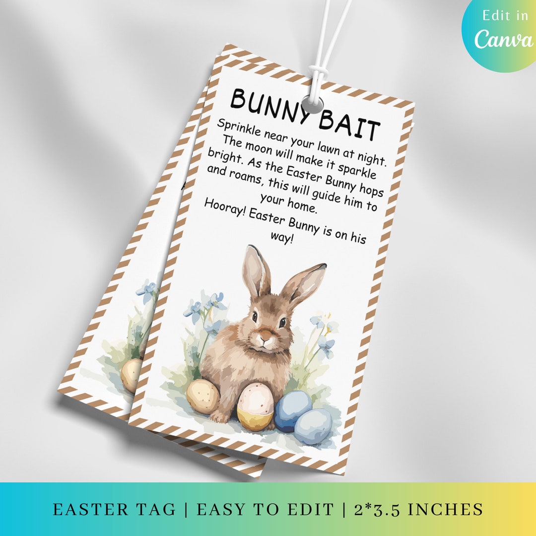 Editable EASTER BUNNY Bait Tag, Bunny Bait Tags, Bunny Bait Card ...