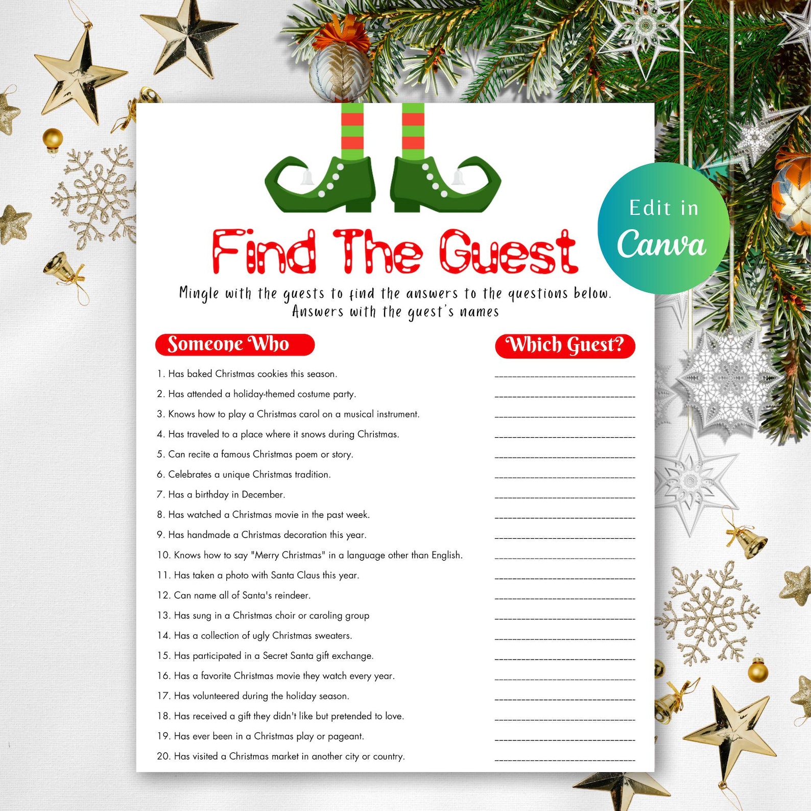 Editable FIND THE Guest, Party Games, Christmas, Games for Adults ...