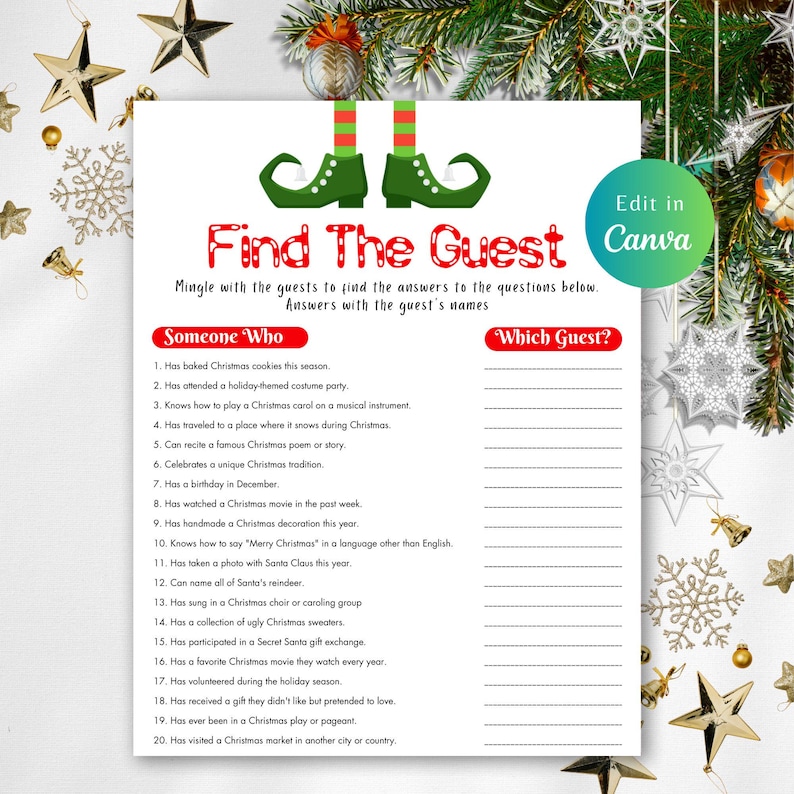 Editable FIND THE Guest, Party Games, Christmas, Games for Adults ...