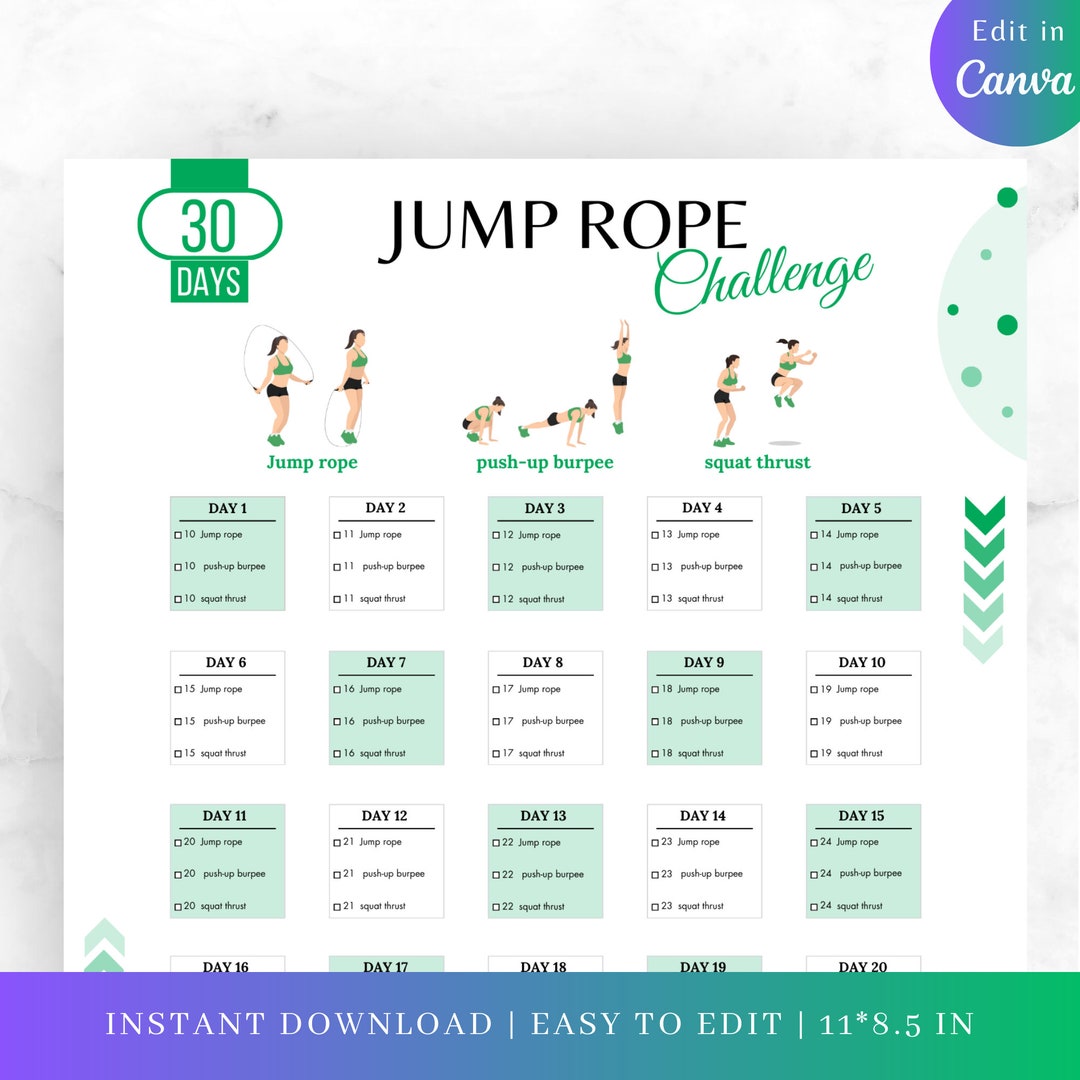 Editable 30 DAYS Jump Rope Challenge, Jump Rope, Rope Jumping Challenge ...
