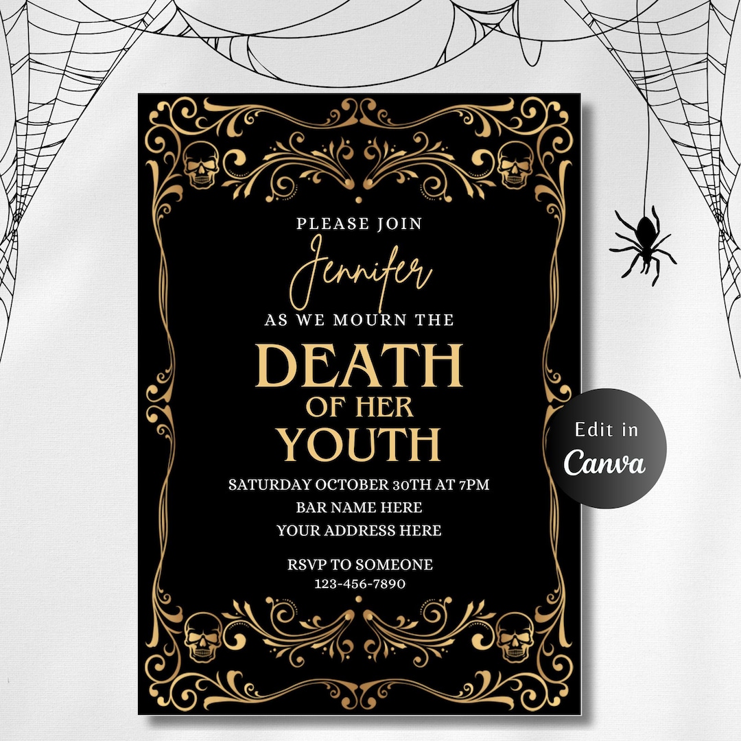 Editable Death to My Youth Birthday Party Invitation, RIP to My Youth ...