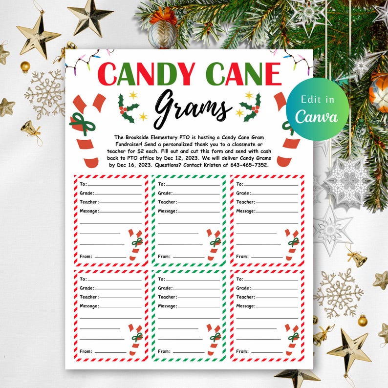 Editable CHRISTMAS CANDY Gram Flyer, Holiday Gram, Christmas Gram ...