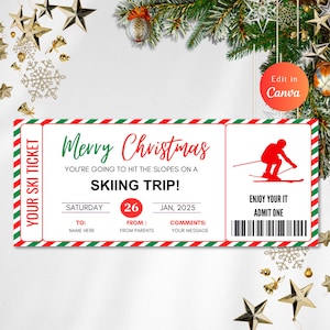 Editable Ski Pass Template Gift Certificate, BOARDING PASS, Christmas ...