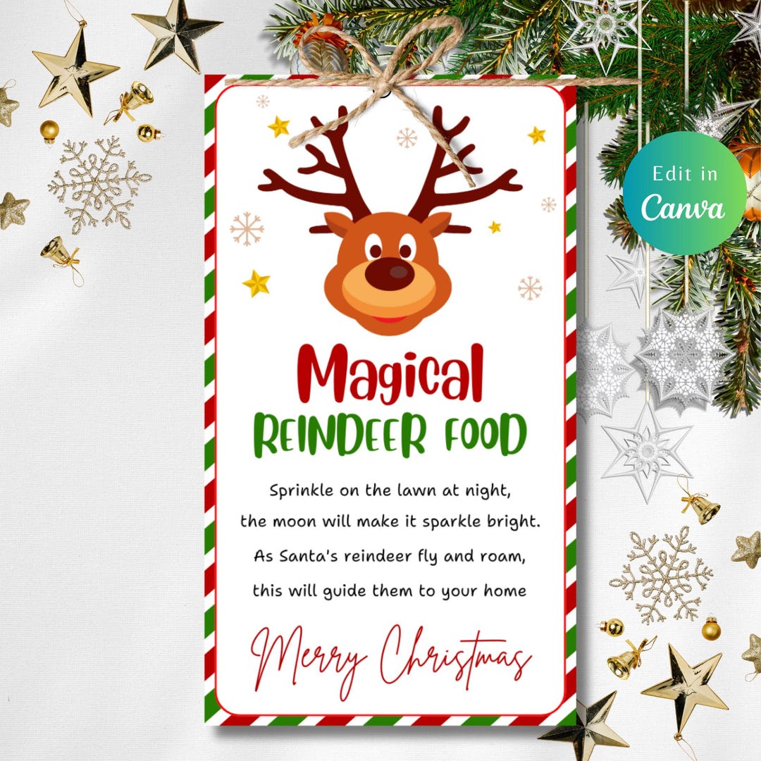 Editable MAGIC REINDEER Food Tags, Reindeer Food, Printable Magic ...