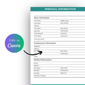 PERSONAL INFORMATION PAGE, Personal Data, Basic Info Template, Personal ...