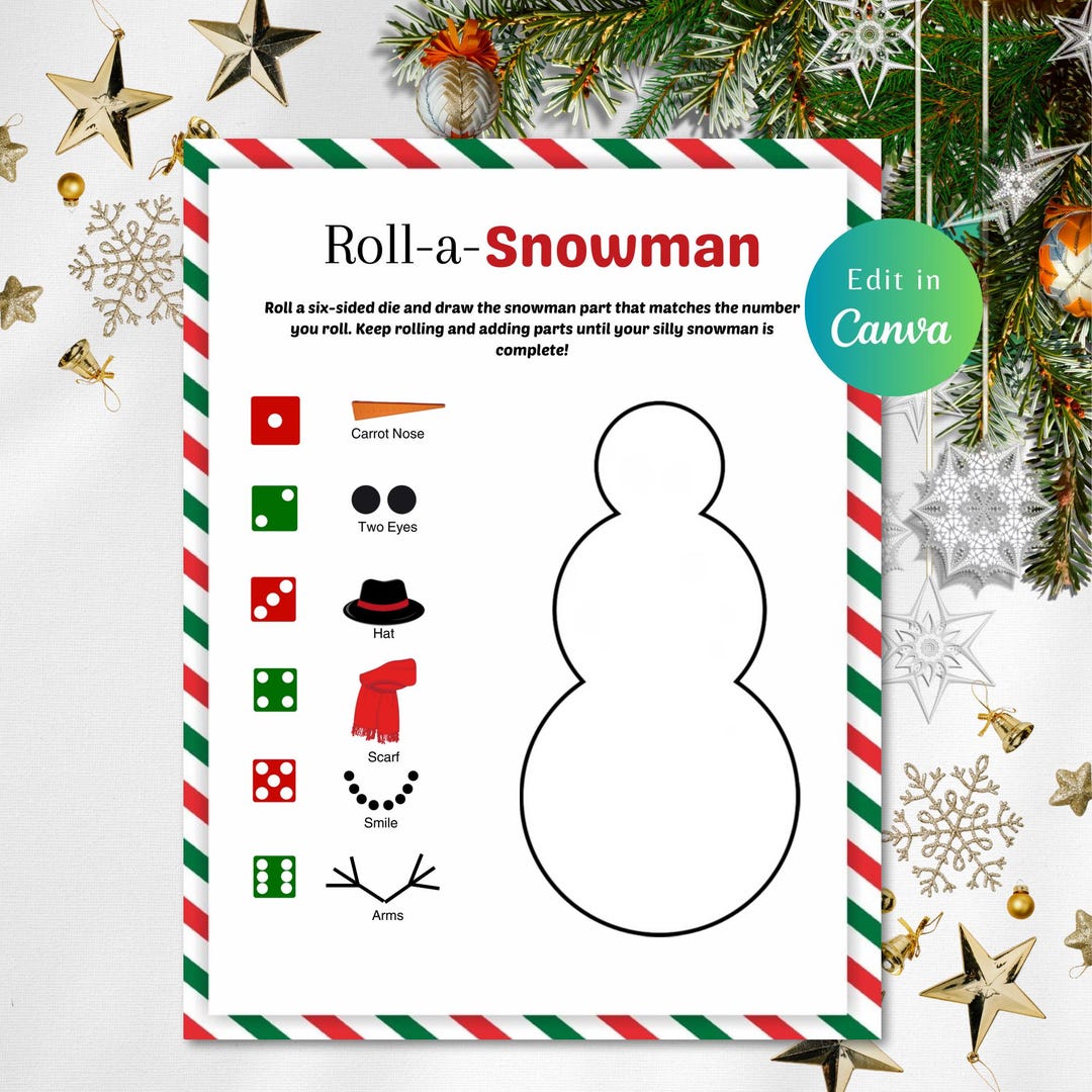 Editable ROLL-A-SNOWMAN, Kids Table Game, Game for Kids, Printable Game ...