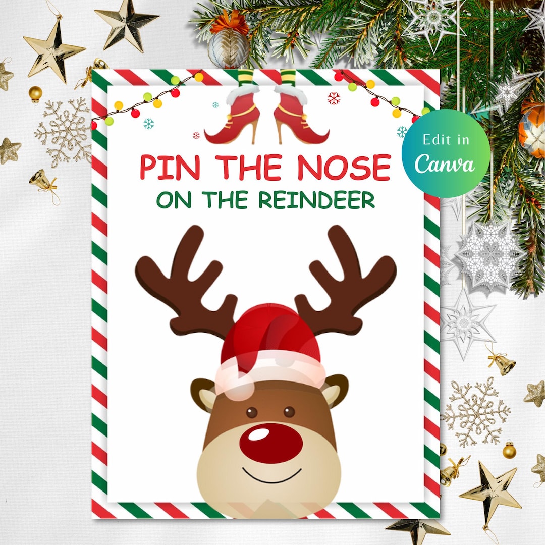 Editable PIN the Nose on the REINDEER, Pin the Nose, Nose on the ...