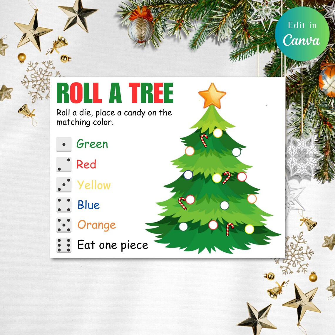 Roll a Christmas Tree Game, Christmas Game for Kids, Printable ...