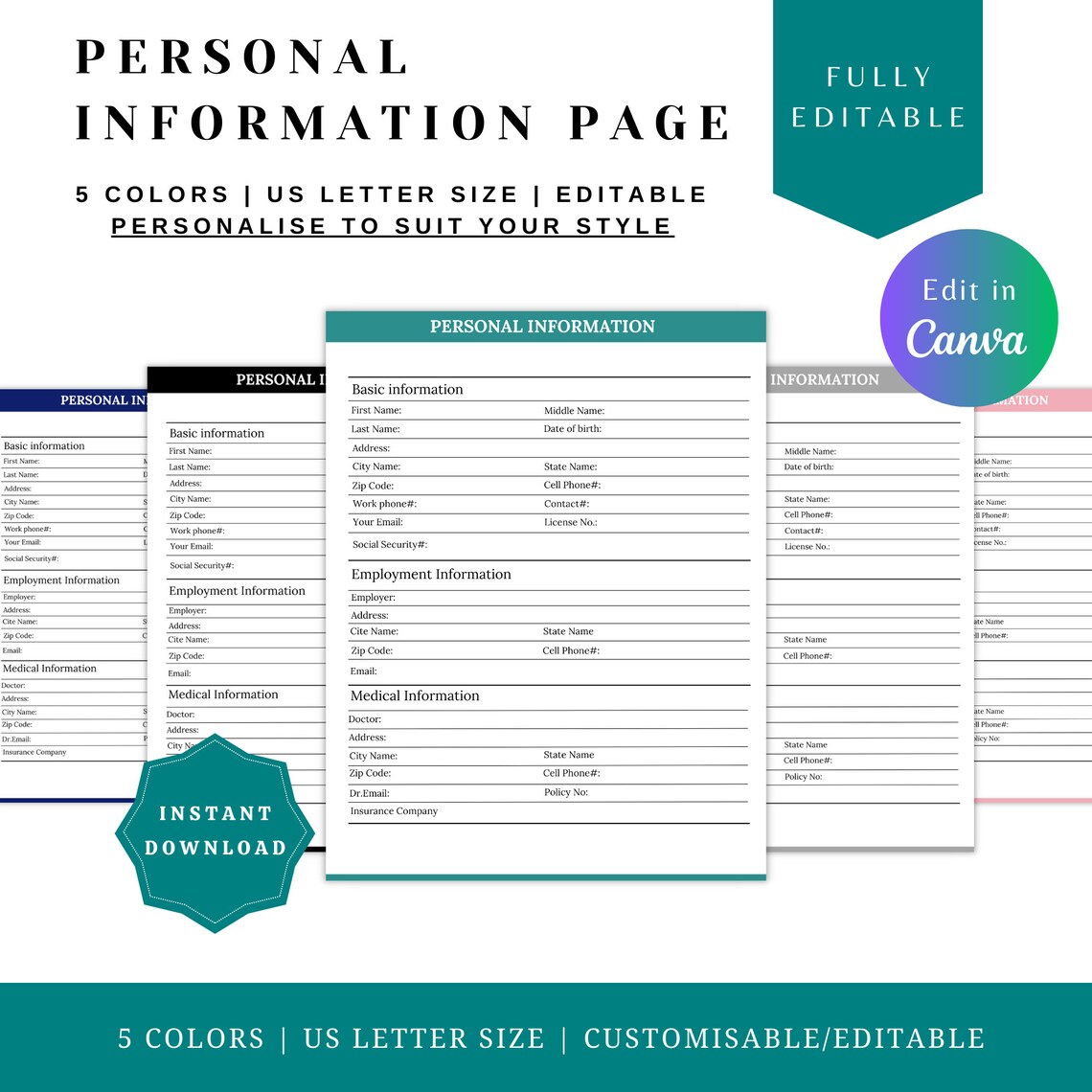 PERSONAL INFORMATION PAGE, Personal Data, Basic Info Template, Personal ...