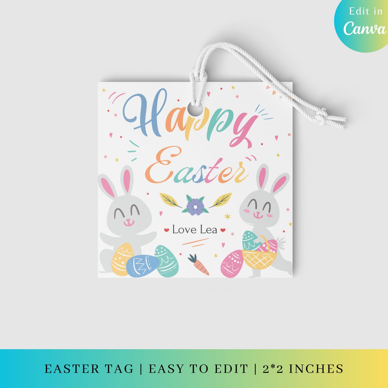 Editable EASTER BUNNY Cookie Tags, Cookie Printable, Easter Cookie Tag ...