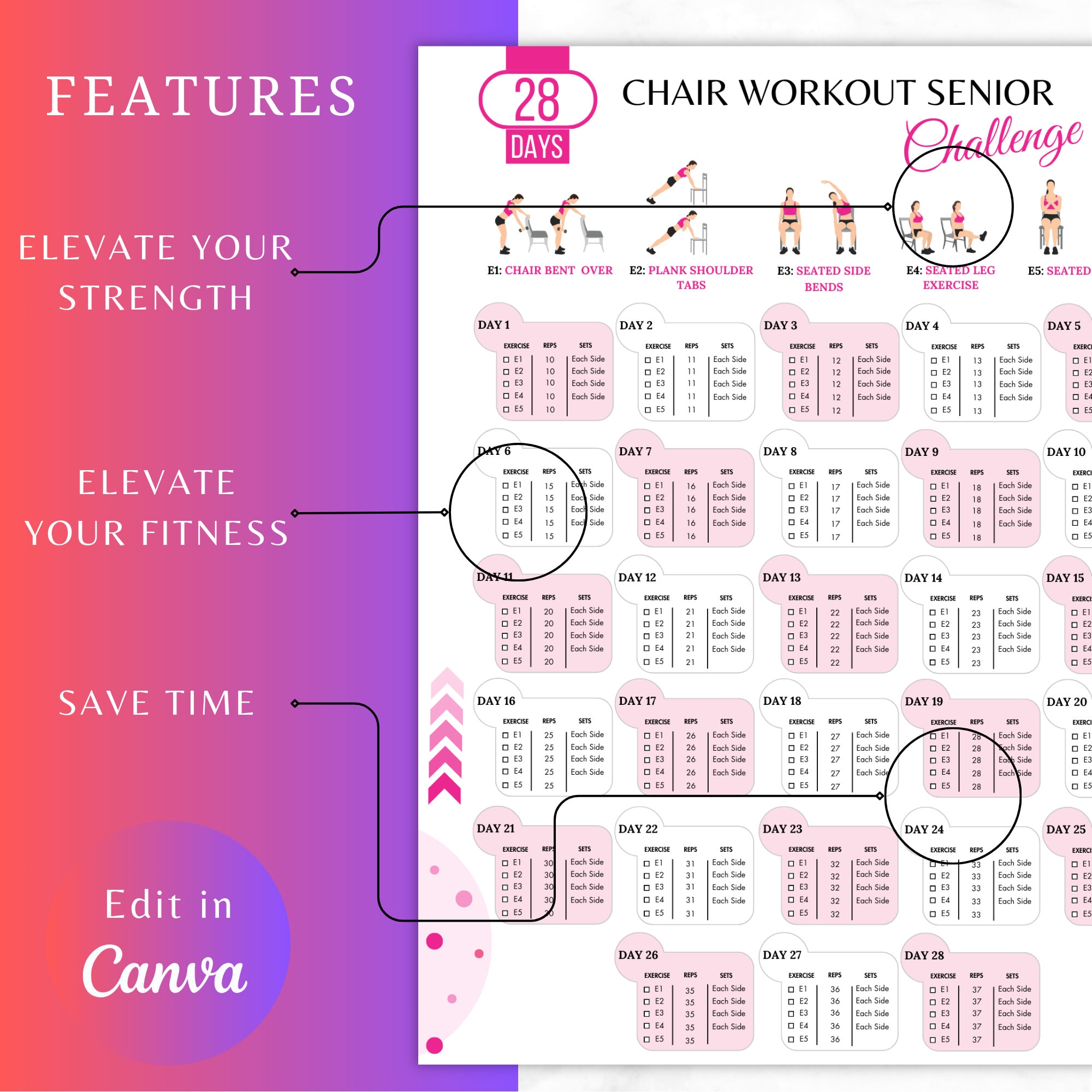 Editable 28 DAYS Chair Workout Seniors Challenge, Chair Workout Seniors ...