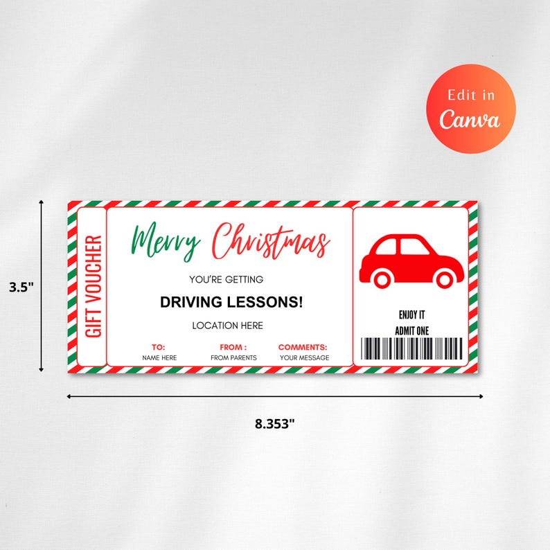 EDITABLE Driving Lessons Gift Voucher Template Certificate Ticket ...
