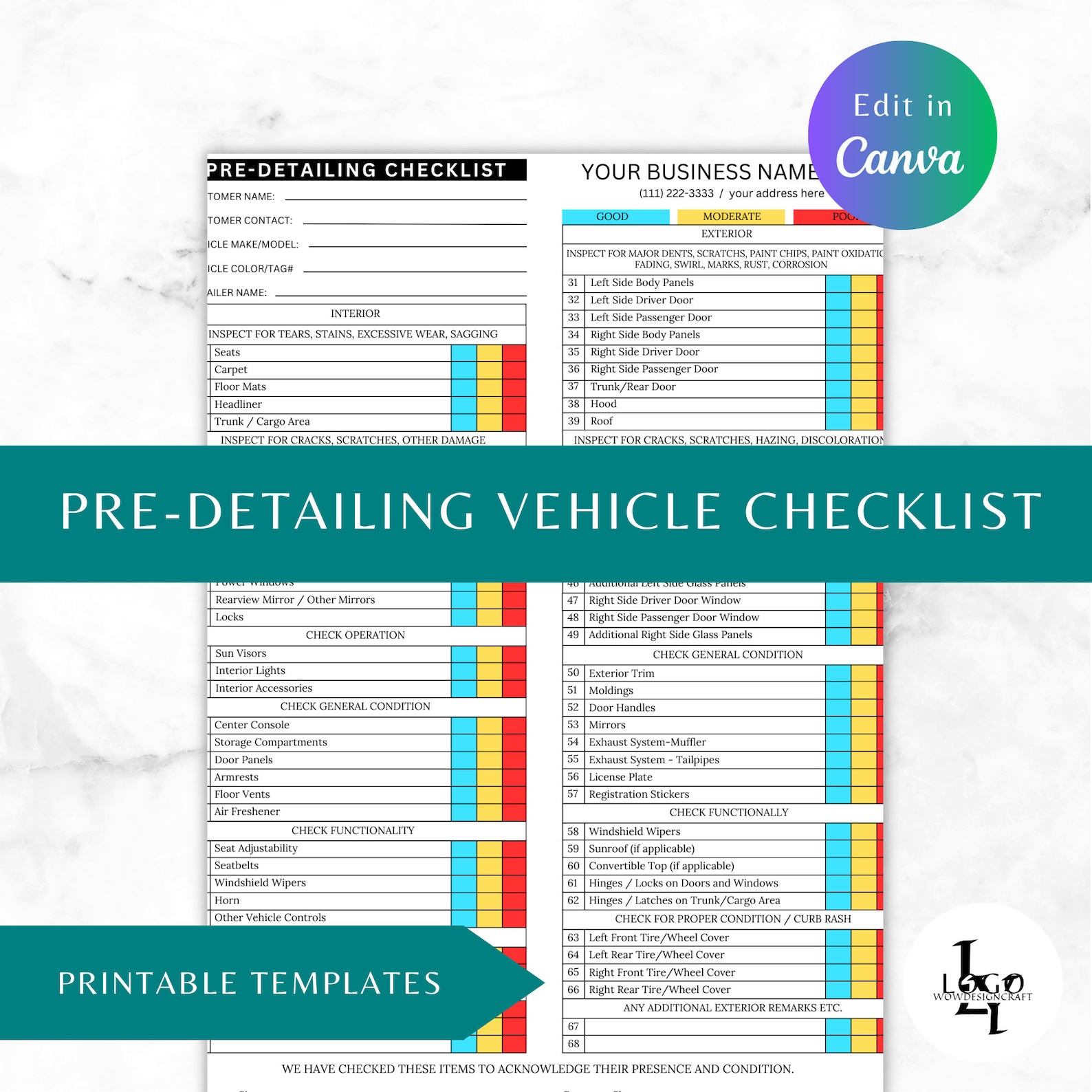 Pre-detailing VEHICLE Inspection,vehicle Inspection Form,multi-point ...