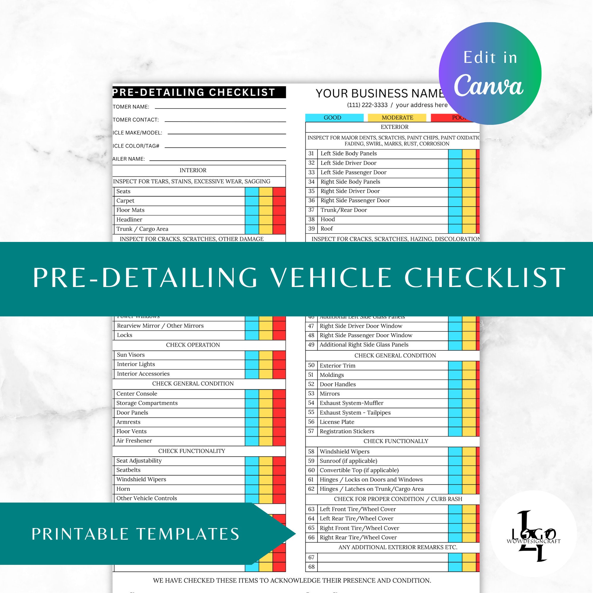 Pre-detailing VEHICLE Inspection,vehicle Inspection Form,multi-point ...
