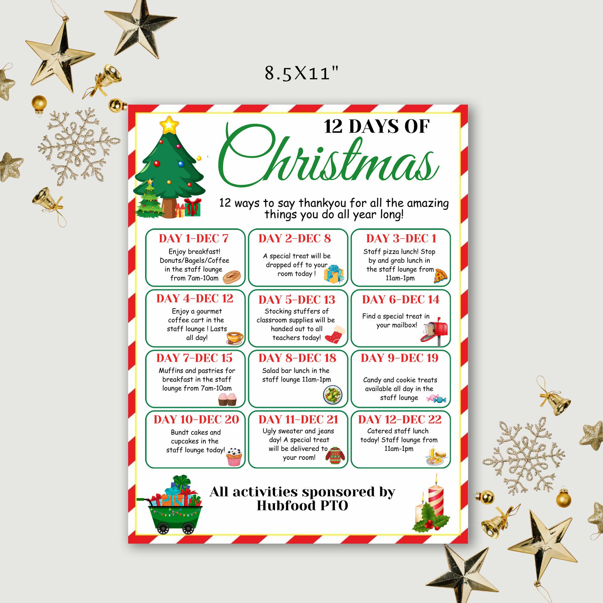 EDITABLE CHRISTMAS HOLIDAY Appreciation Flyer, School Pto Pta, 12 Days ...