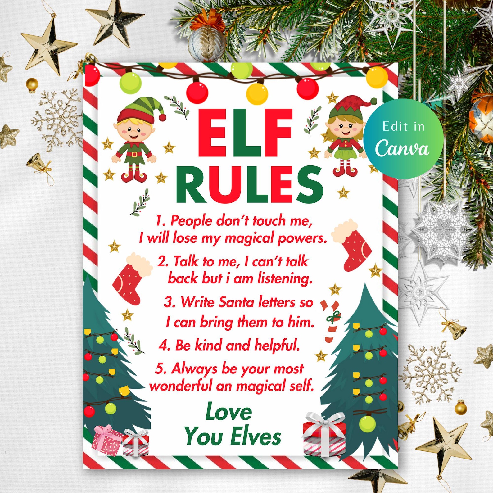 Editable ELF RULES Sign, Elf Letter, Elf Printable, Letter From Elf ...