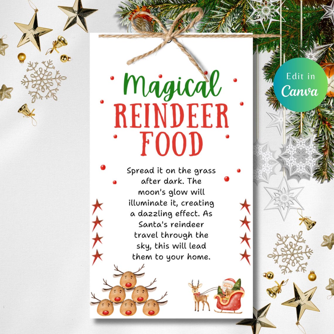 Editable REINDEER FOOD Tag, Christmas Treat Tag, Christmas Reindeer ...