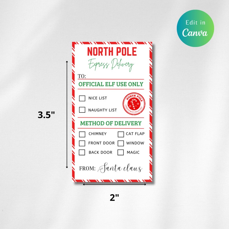 Editable North Pole Special Delivery Tag Template | Editable Santa Gift ...