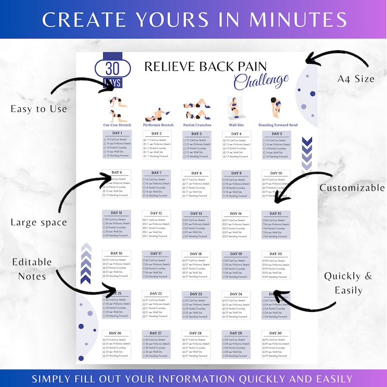 Editable 30 DAYS Relieve Back Pain Challenge, Back Pain, Relieve Back ...