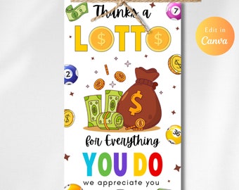 Editable Thanks A Lotto Appreciation Gift Card, Teacher Appreciation ...