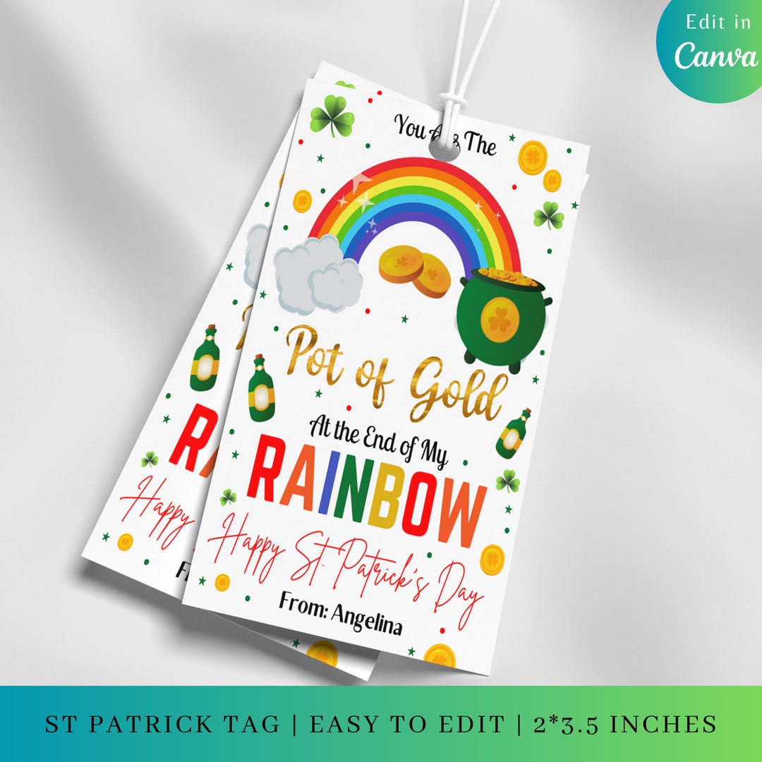 EDITABLE ST PATRICK Day Gift Tag Rainbow, St Patrick's Day Tag ...