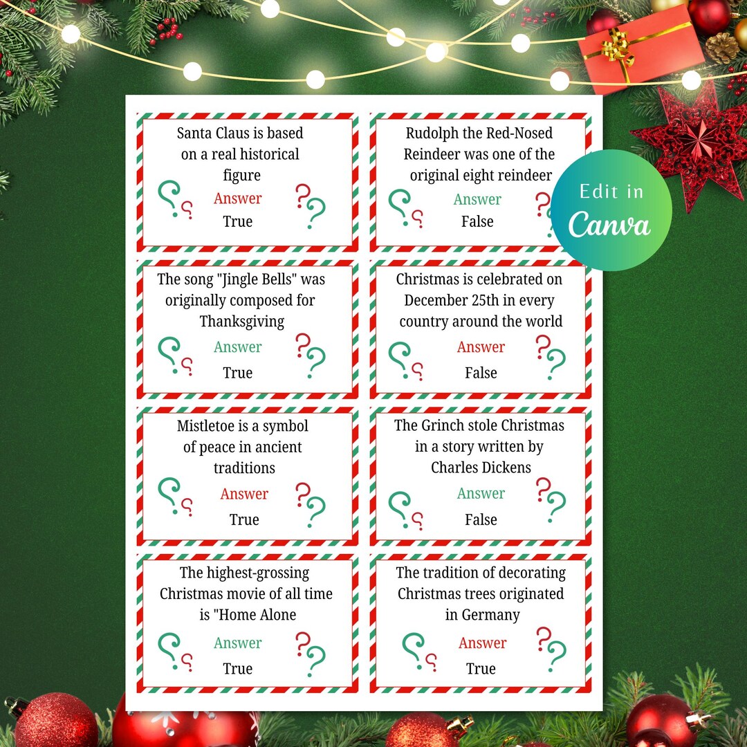 Editable Christmas True or False, CHRISTMAS PARTY GAME, Xmas True or ...