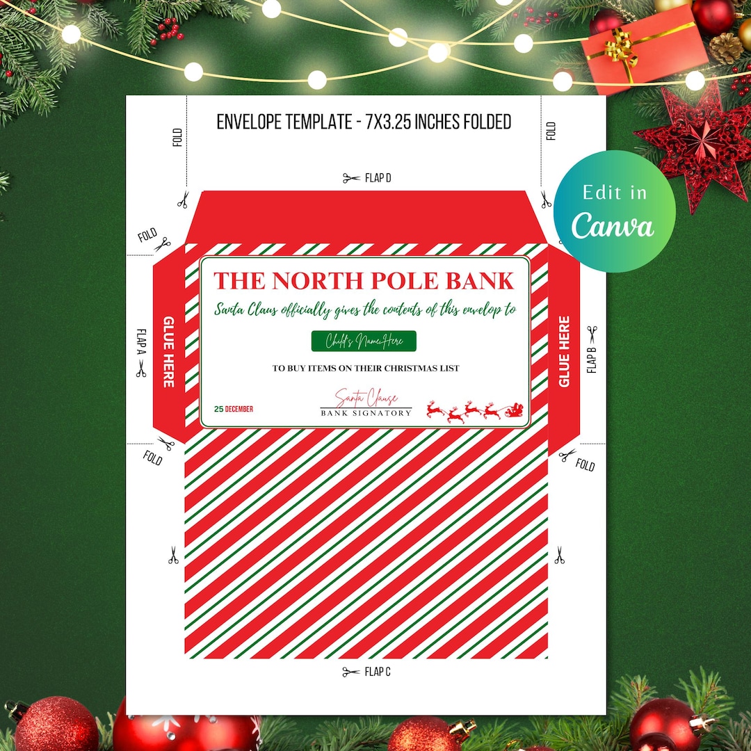 Editable Santa Money Envelope Template, CHRISTMAS ENVELOPE, Custom ...