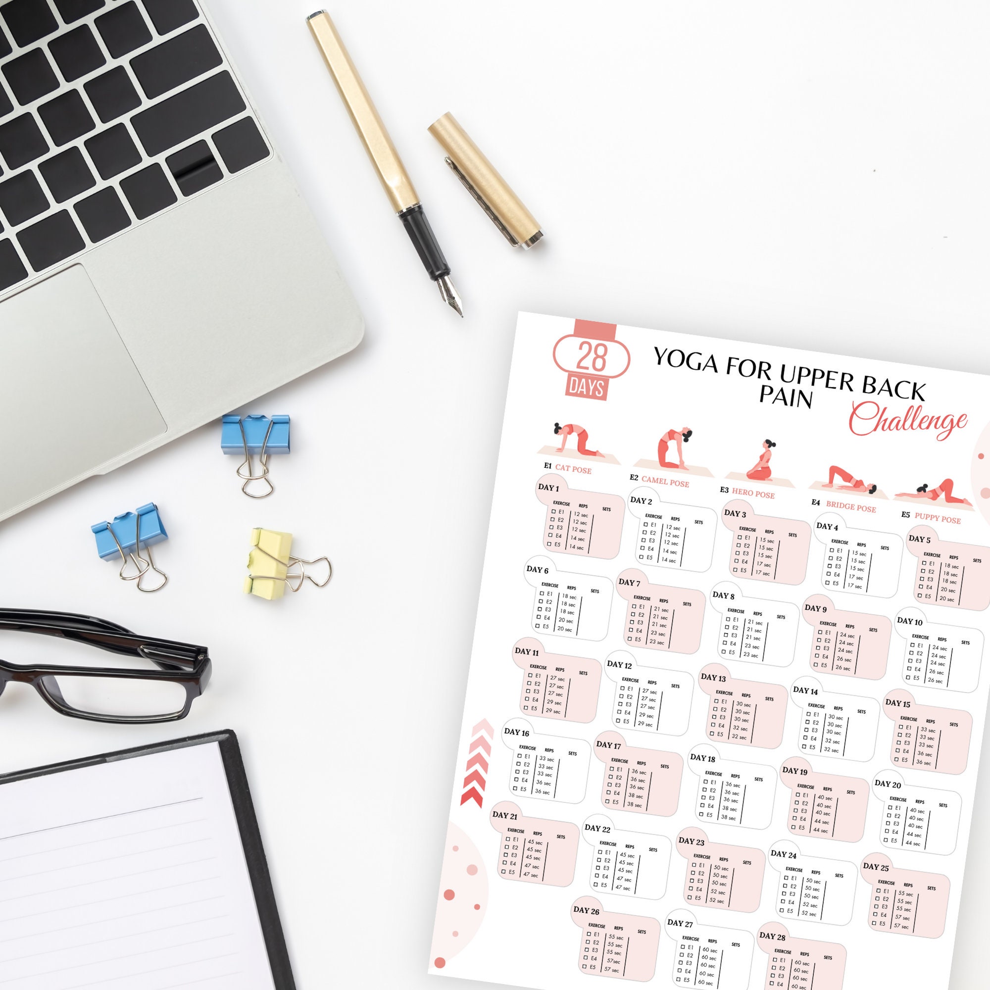 Editable 28 Days Yoga for Upper Back Pain Challenge, Back Pain, Upper ...