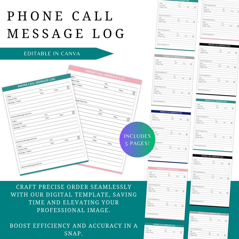 PHONE CALL MESSAGE Log, Missed Call Log, Phone Call Tracker, Phone ...