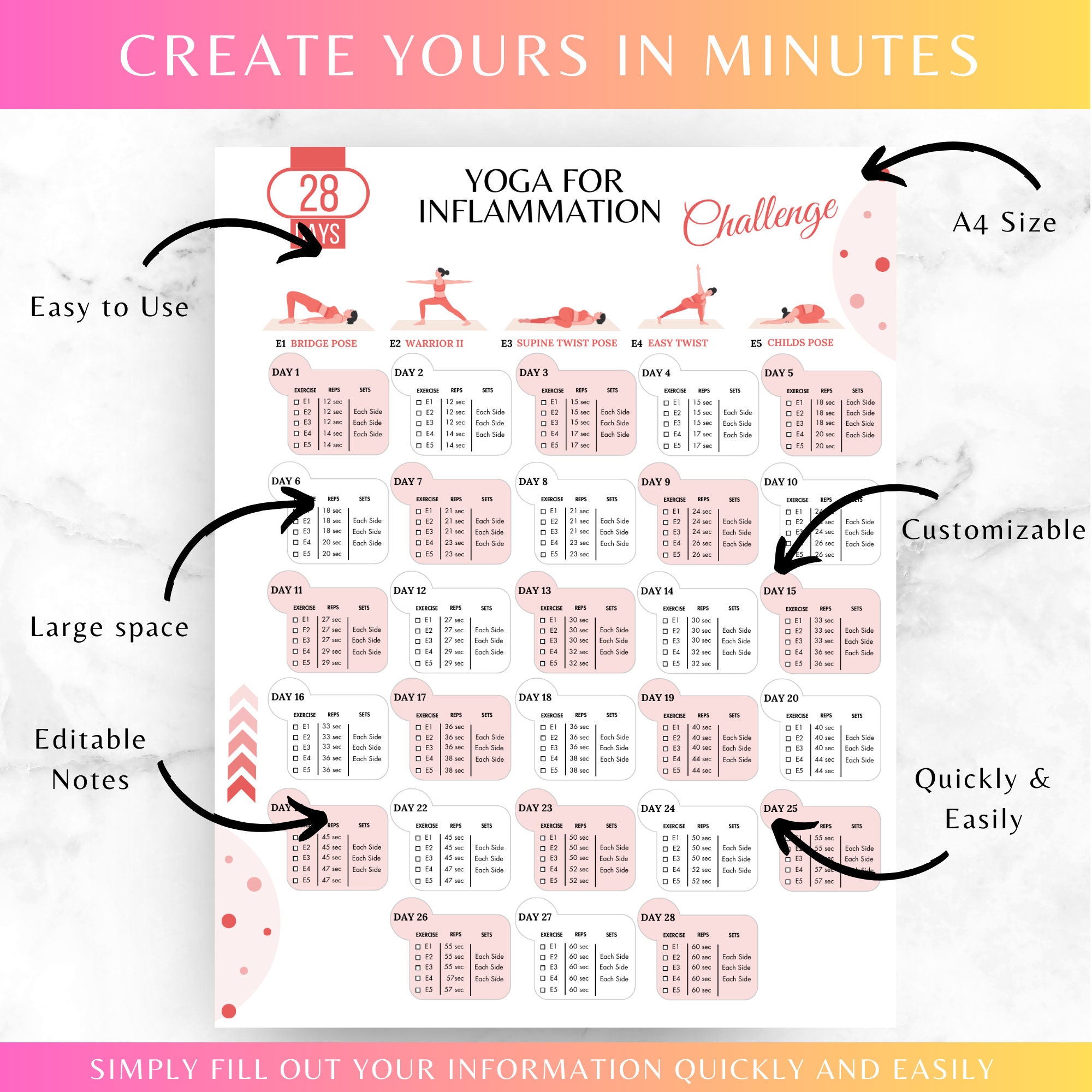 Editable 28 DAYS Yoga for Inflammation Challenge, Yoga Workout, 28 Days ...