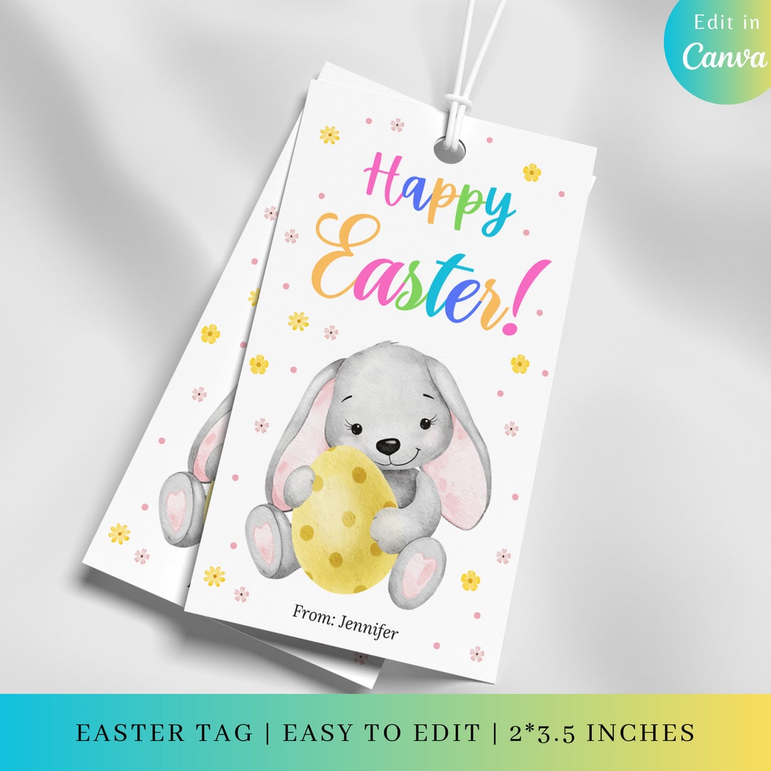 EDITABLE COLOURFUL BUNNY Easter Gift Tags, Kids Easter, Easter for Kids ...
