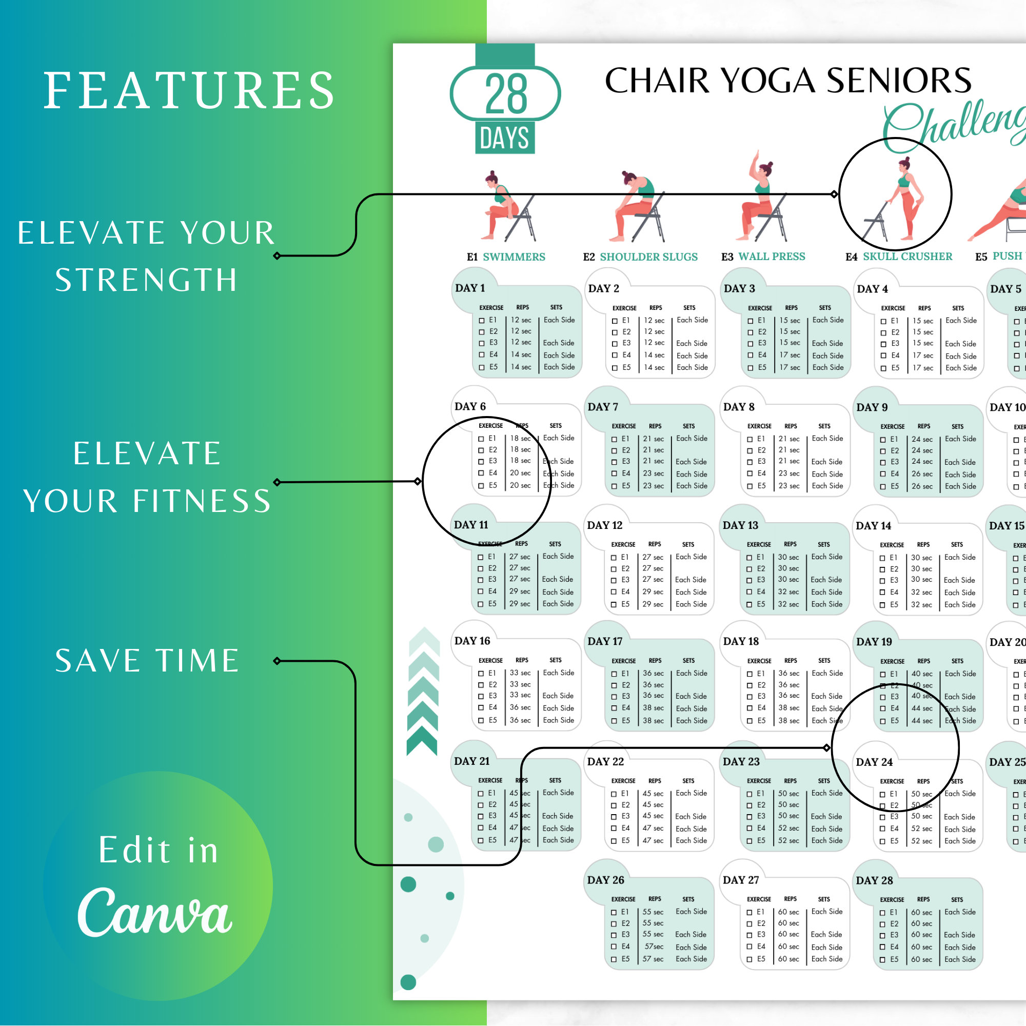Editable 28 DAYS Chair Yoga Seniors Challenge, Chair Yoga Seniors, 28 ...