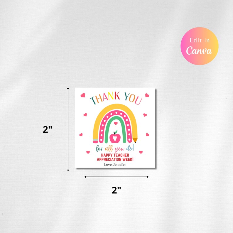 Editable Teacher Appreciation Week Gift Tags, Thank You Teacher Gift ...