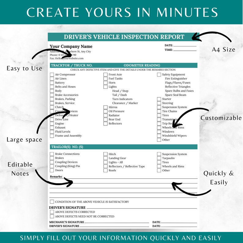 Vehicle Inspection, DRIVER VEHICLE INSPECTION Report,detailed Vehicle ...