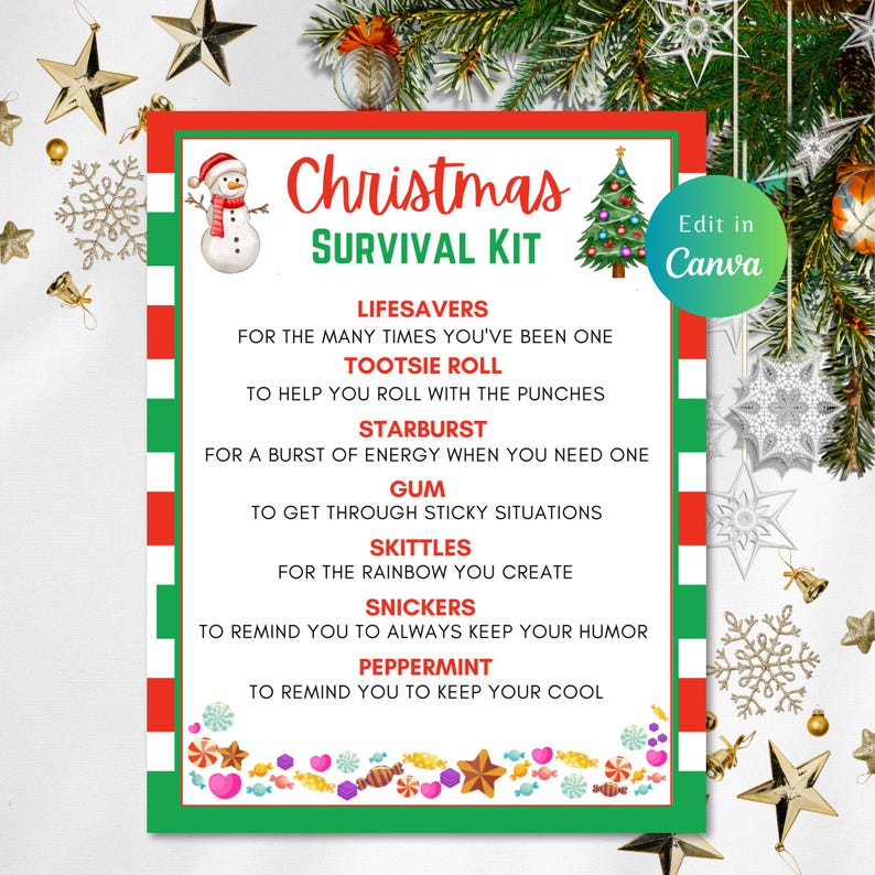 EDITABLE CHRISTMAS SURVIVAL Kit Printable, Teacher Appreciaton, Back to ...