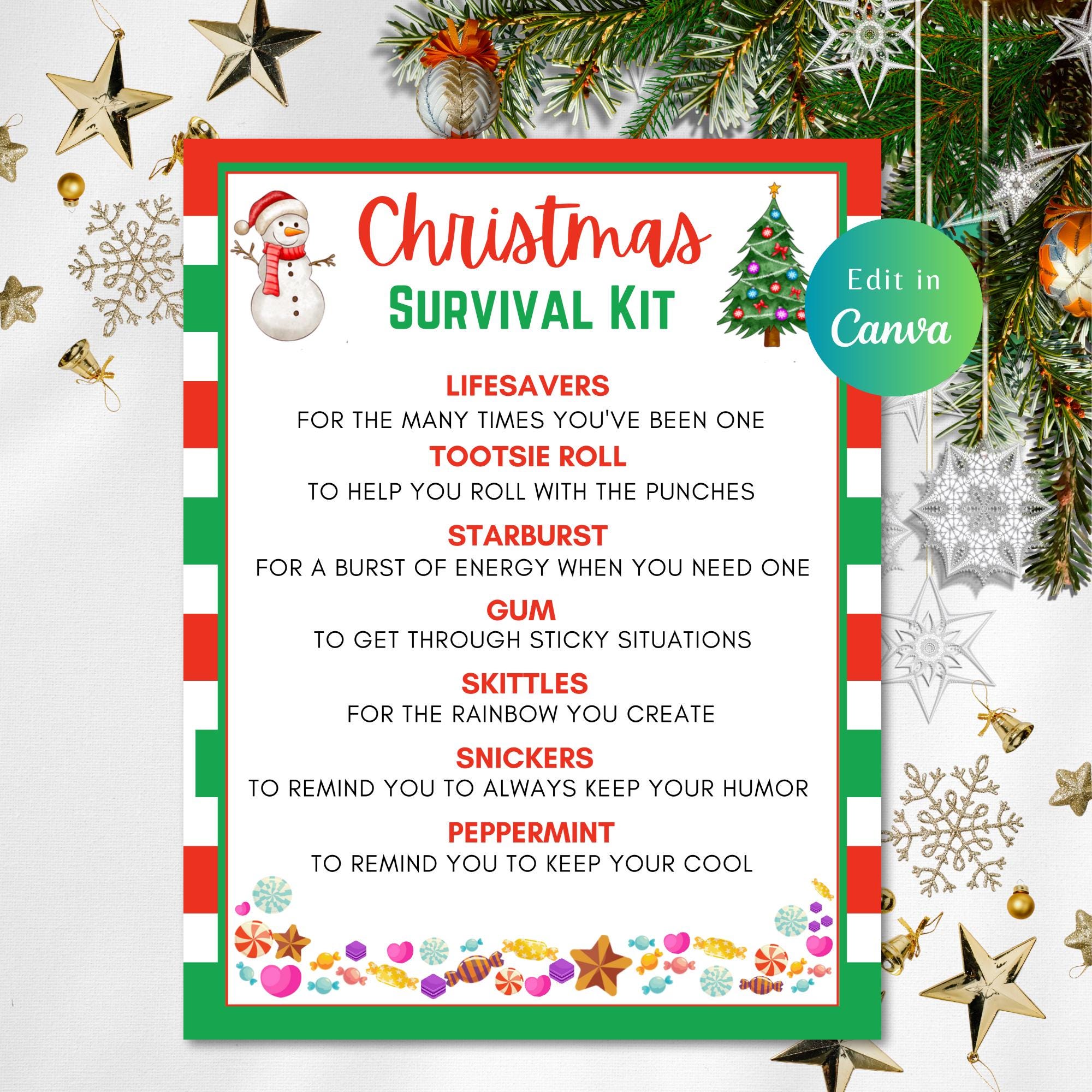 EDITABLE CHRISTMAS SURVIVAL Kit Printable, Teacher Appreciaton, Back to ...