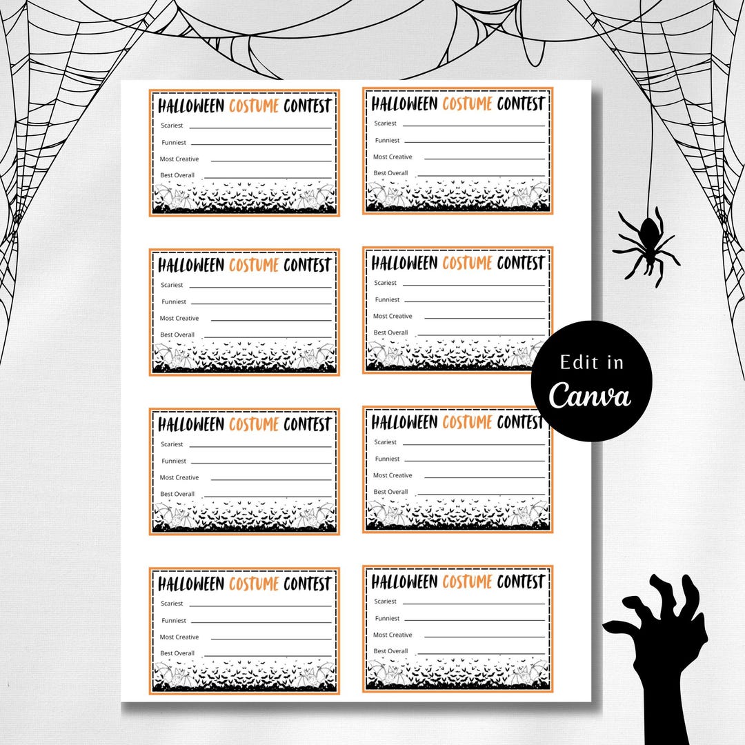 Editable HALLOWEEN COSTUME Contest Voting Cards, Halloween Games ...