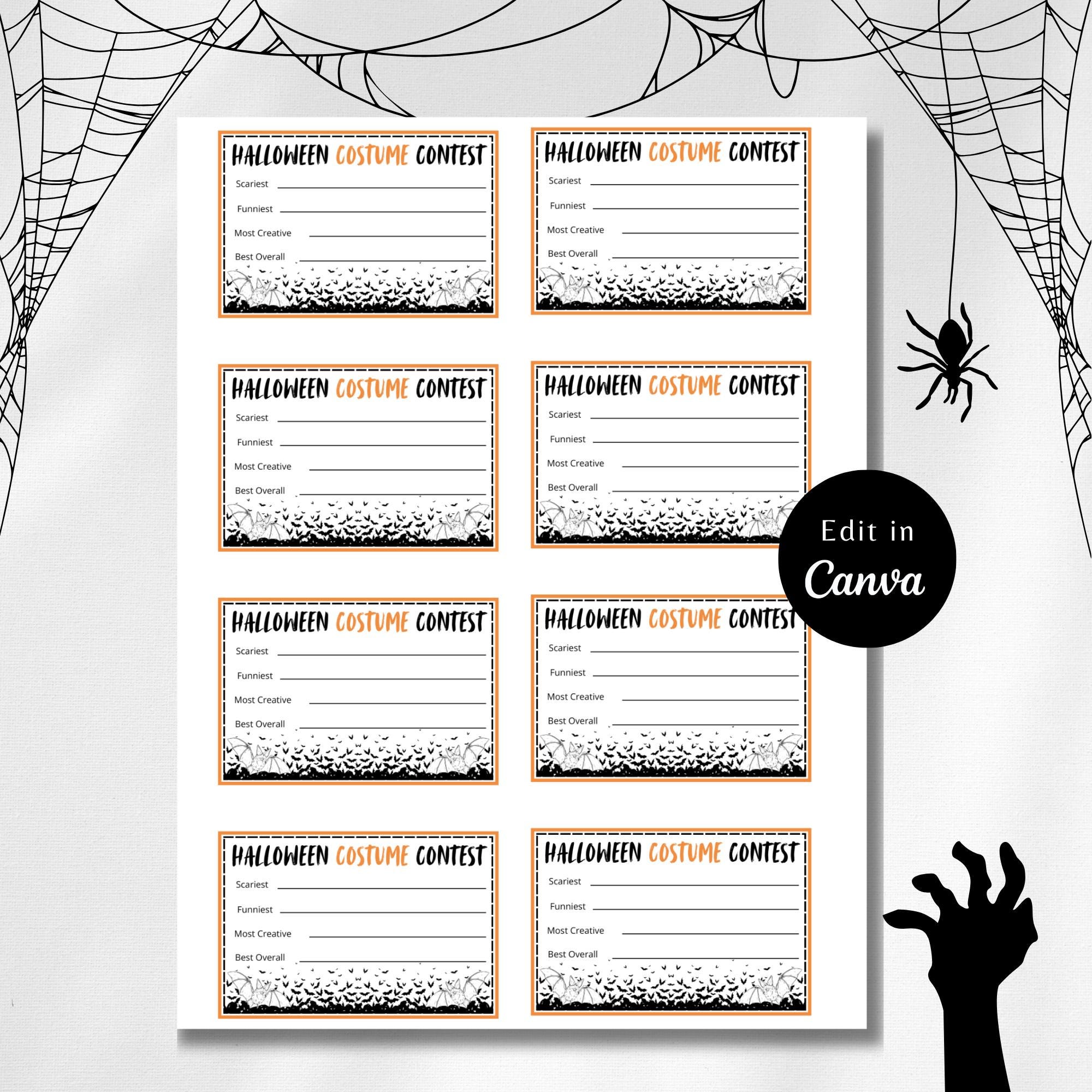 Editable HALLOWEEN COSTUME Contest Voting Cards, Halloween Games ...